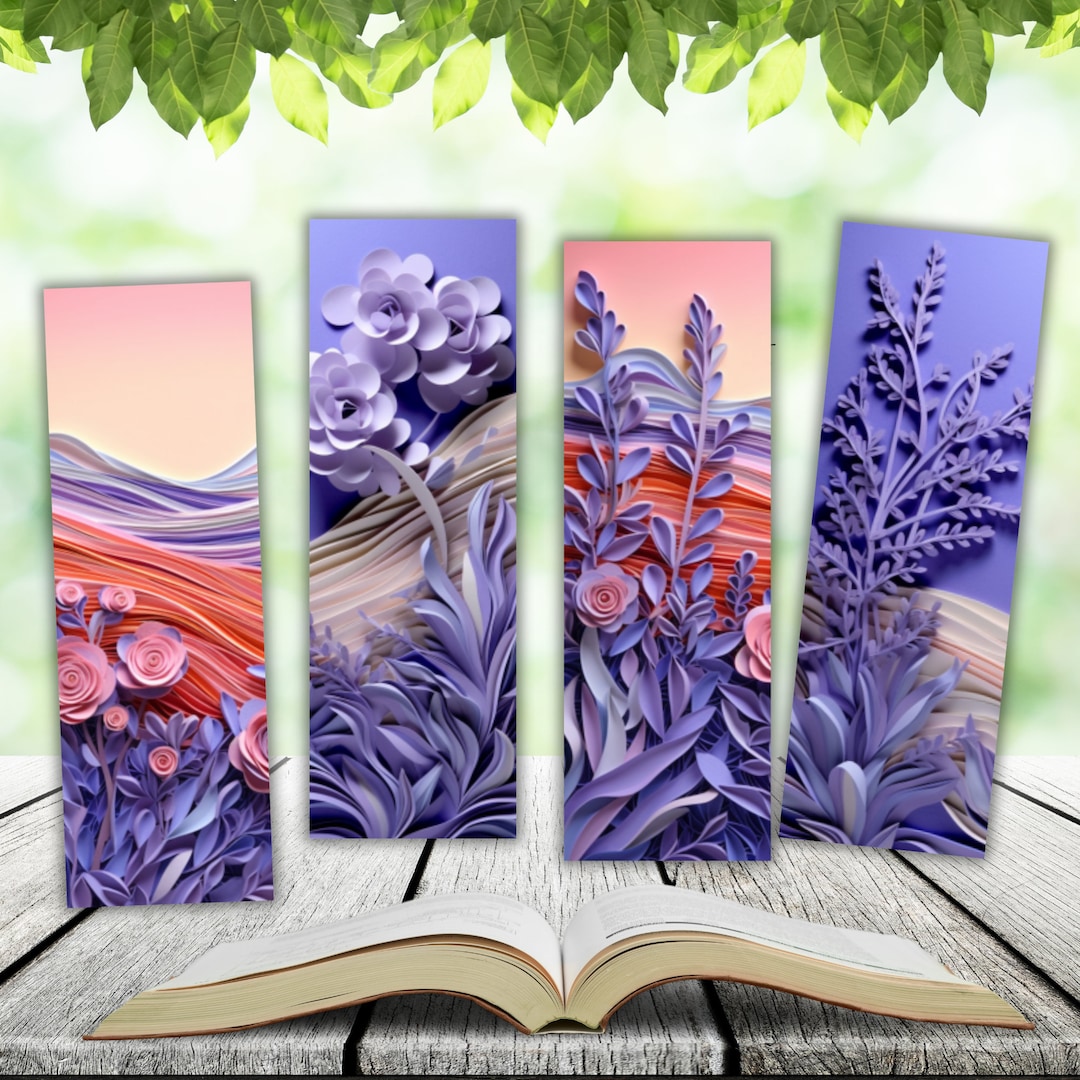 Printable Floral 3D Bookmarks Unique Bookmarks Purple Flower PNG ...