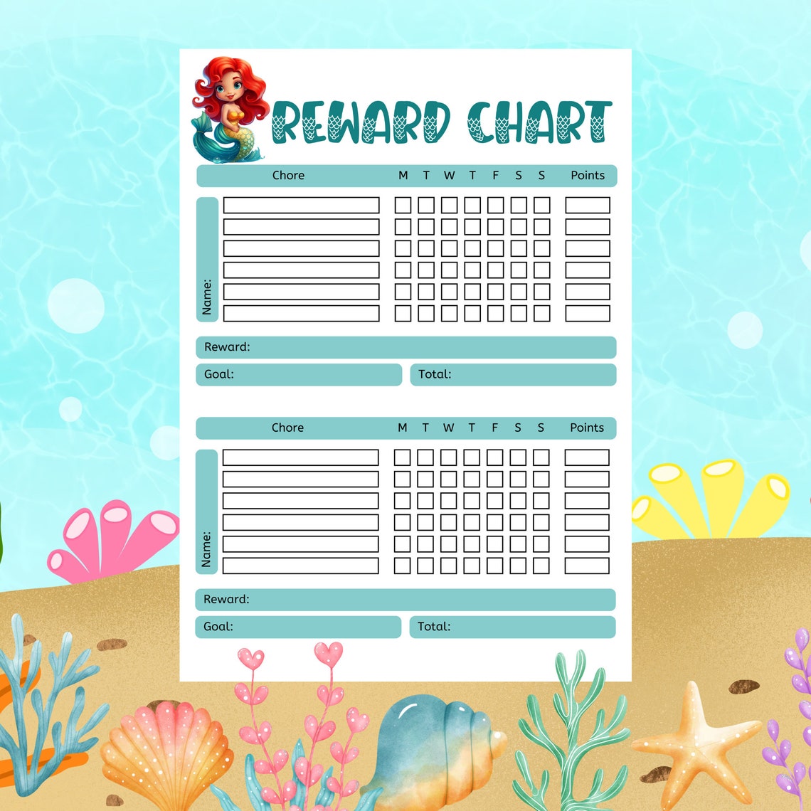 Printable Chore Reward Chart Mermaid Toddler Reward Chart Kids Routine ...