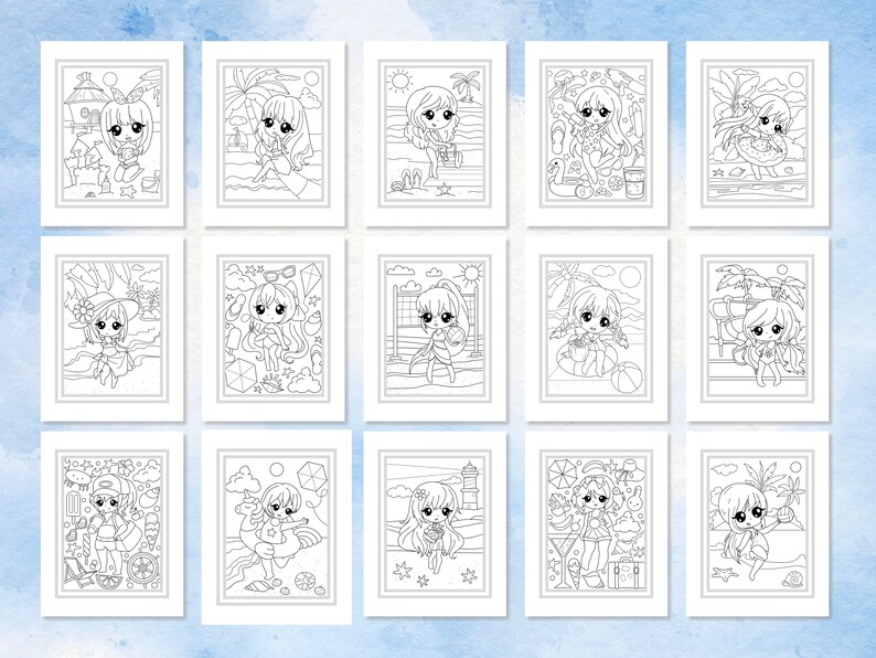 Chibi Coloring Pages Kids Printable Set 30 Pages Coloring Kids & Adults ...