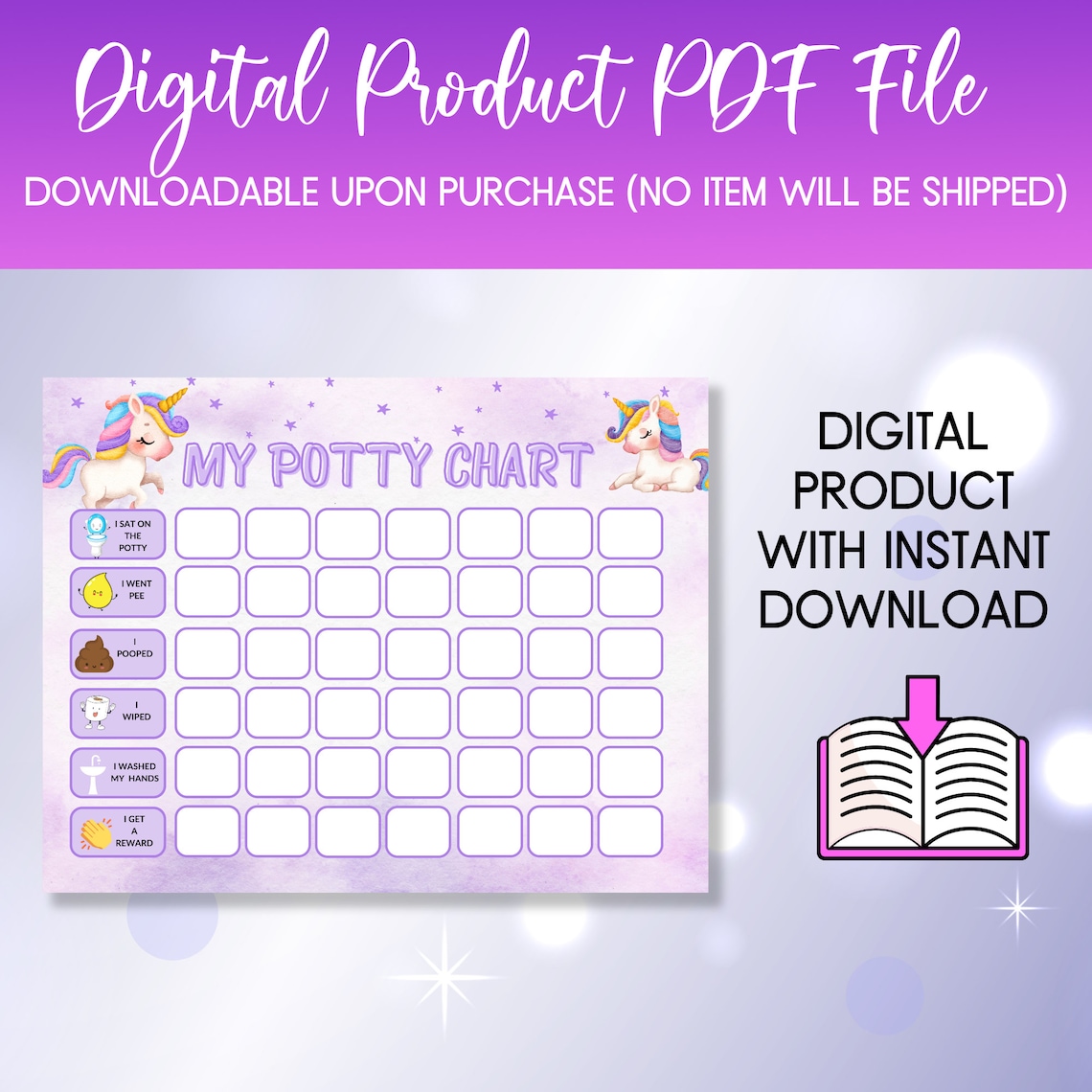 Unicorn Potty Chart for Girls Toilet Training Chart Kids Potty Chart ...