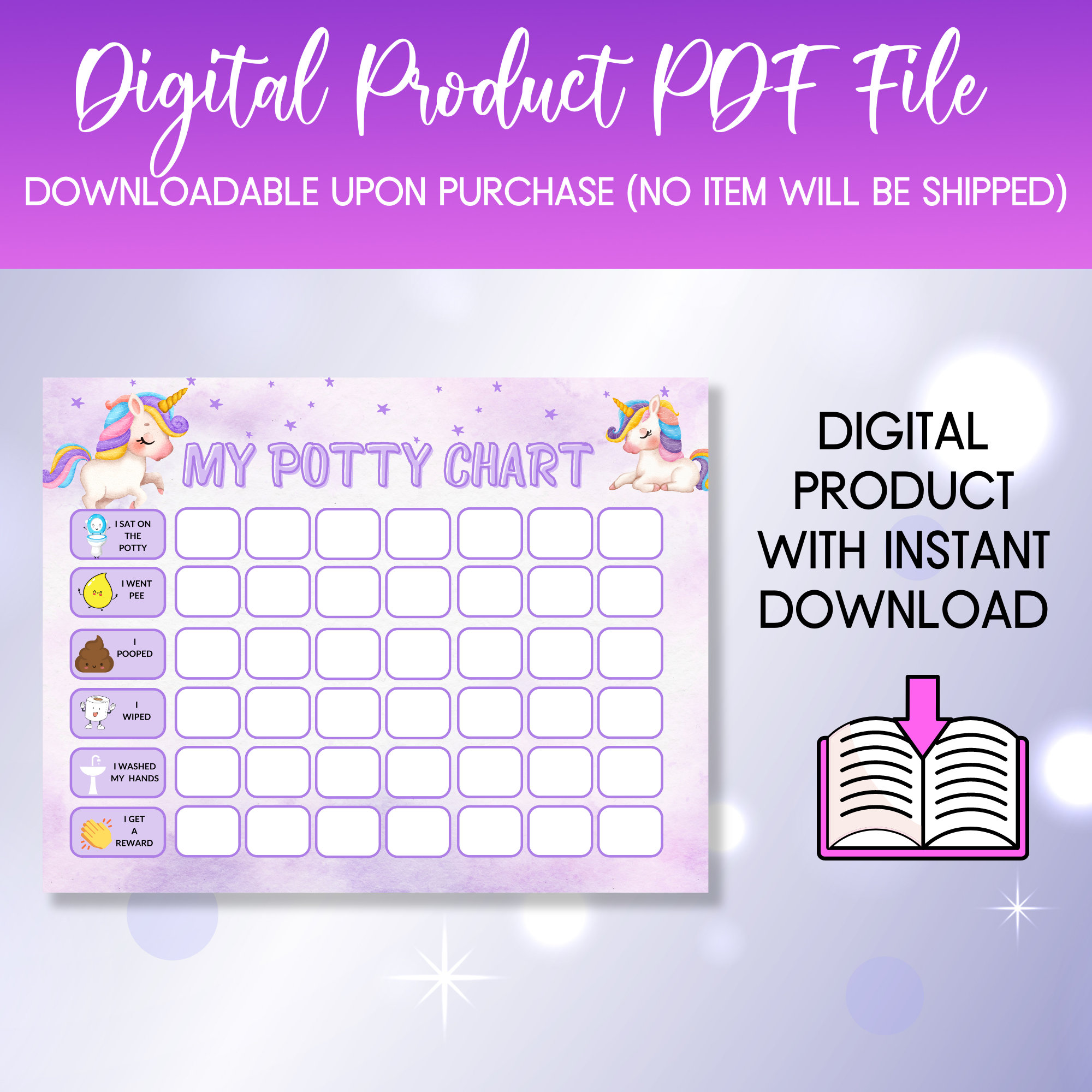 Unicorn Potty Chart for Girls Toilet Training Chart Kids Potty Chart ...