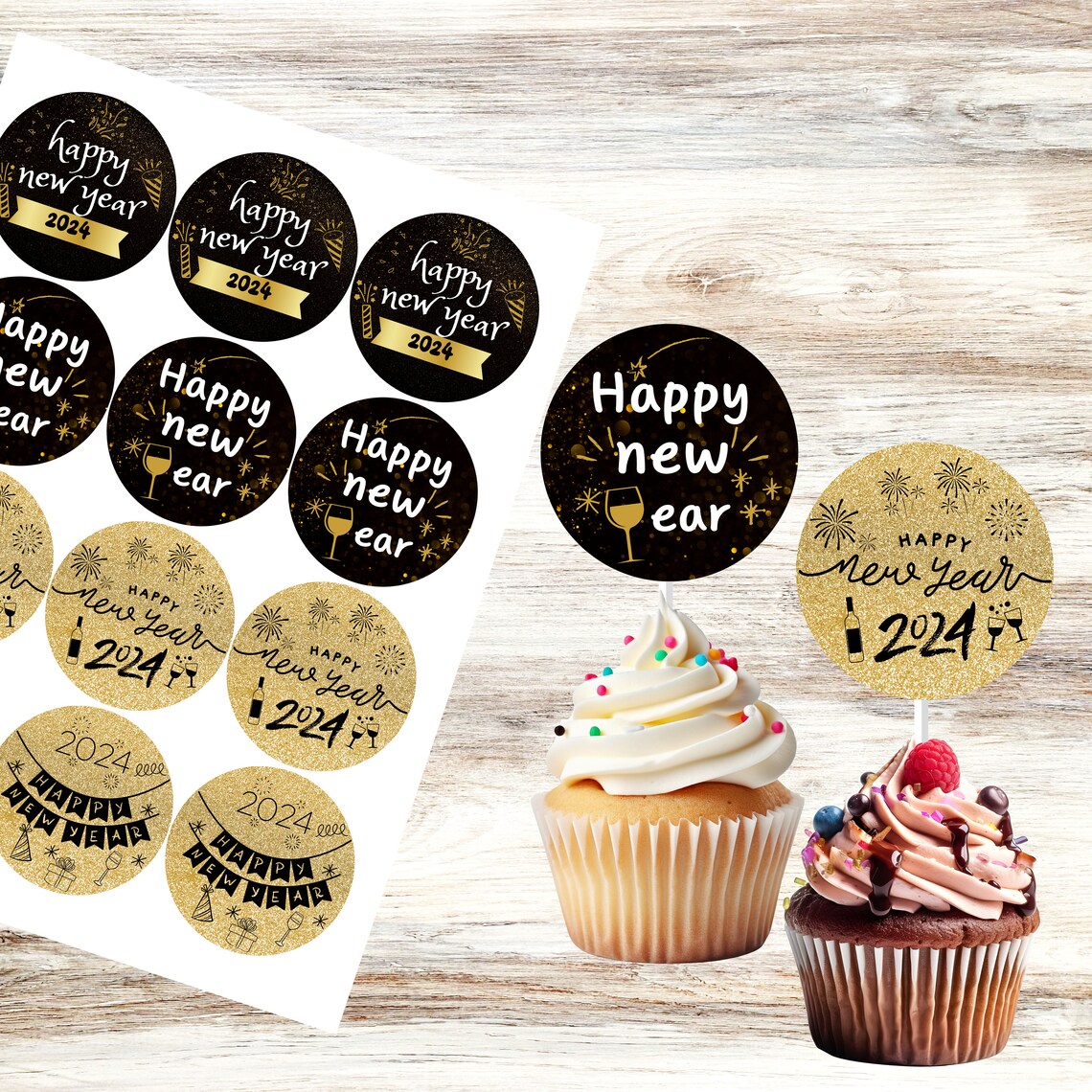Happy New Year 2024 Cupcake Topper Printable New Year Gift - Etsy
