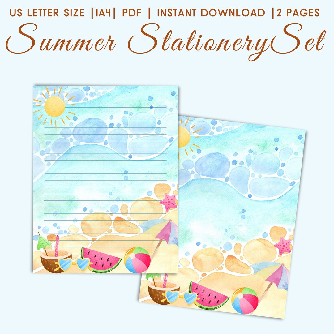 Summer Stationery Set Beach Vibe Watermelon Printable Stationary ...