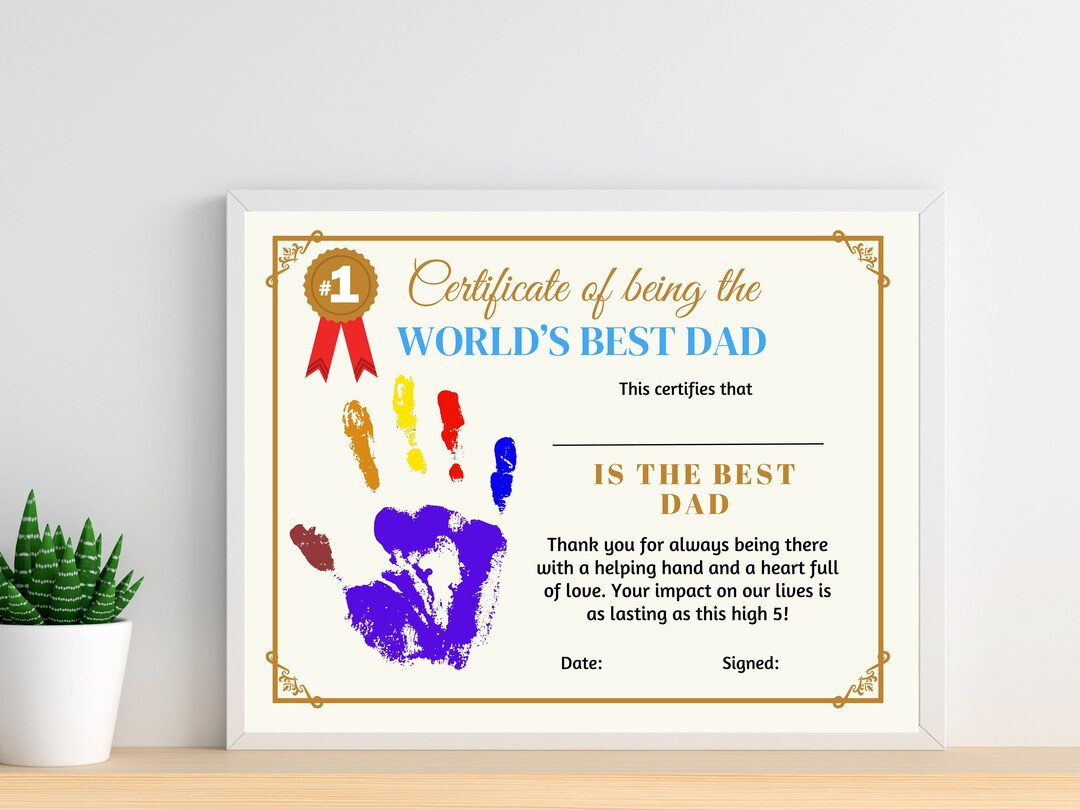 Fathers Day Handprint Art World's Best Dad Certificate Editable Dad ...