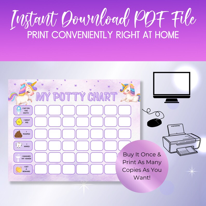 Unicorn Potty Chart for Girls Toilet Training Chart Kids Potty Chart ...
