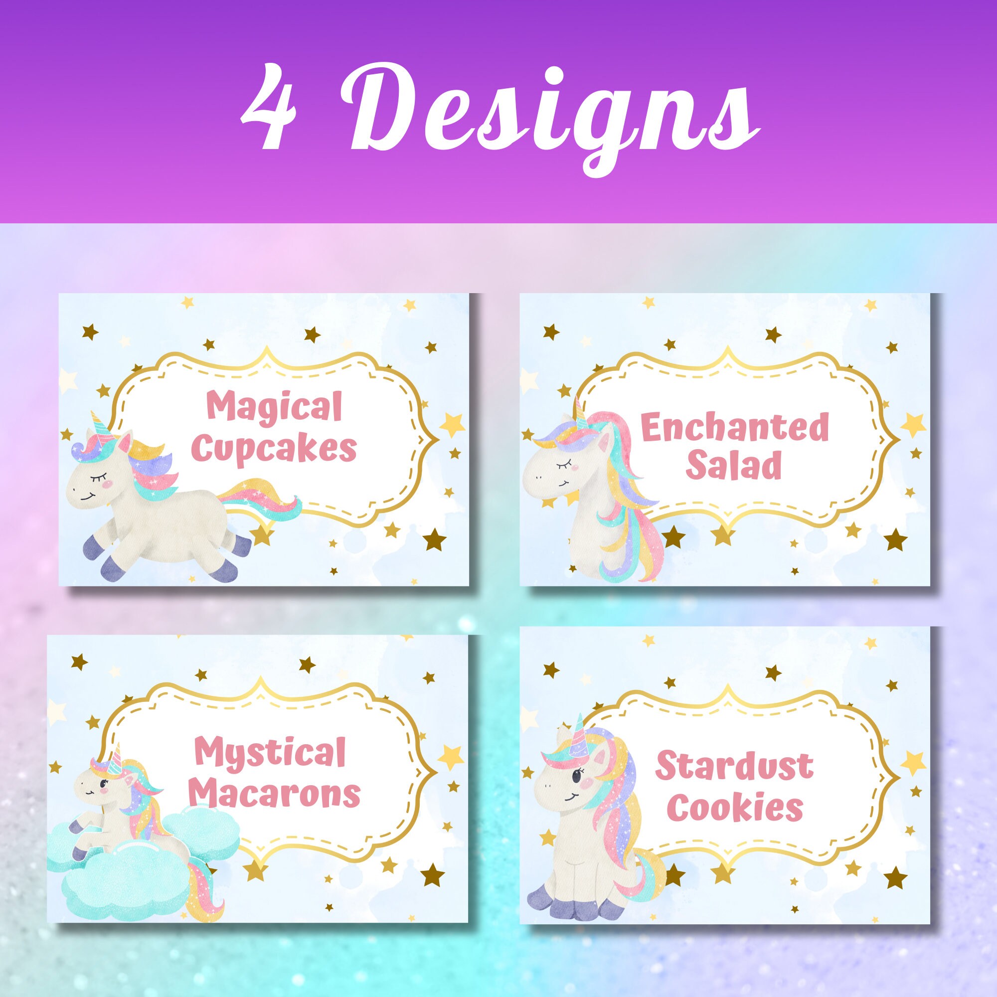Editable Unicorn Food Label Card Template Buffet Card Template Unicorn ...