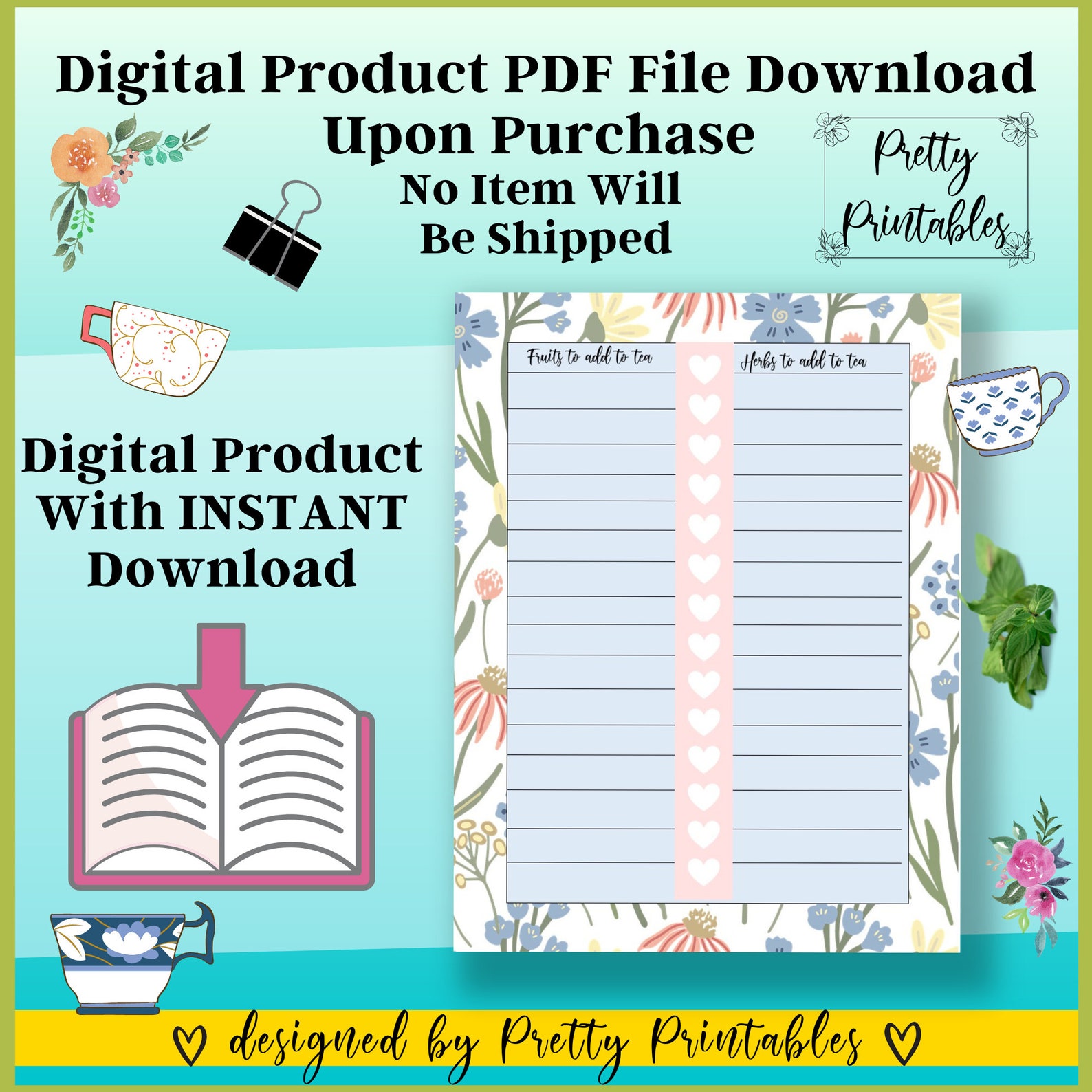 Herbal Tea, Herbal Remedies, Printable Planner, Tea Journal, Recipe ...