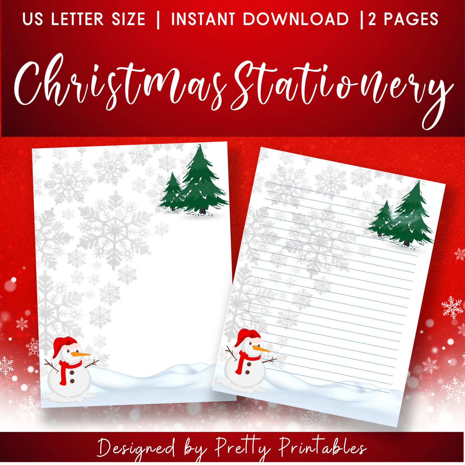 Winter Christmas Stationery Printable Holiday Stationery - Etsy