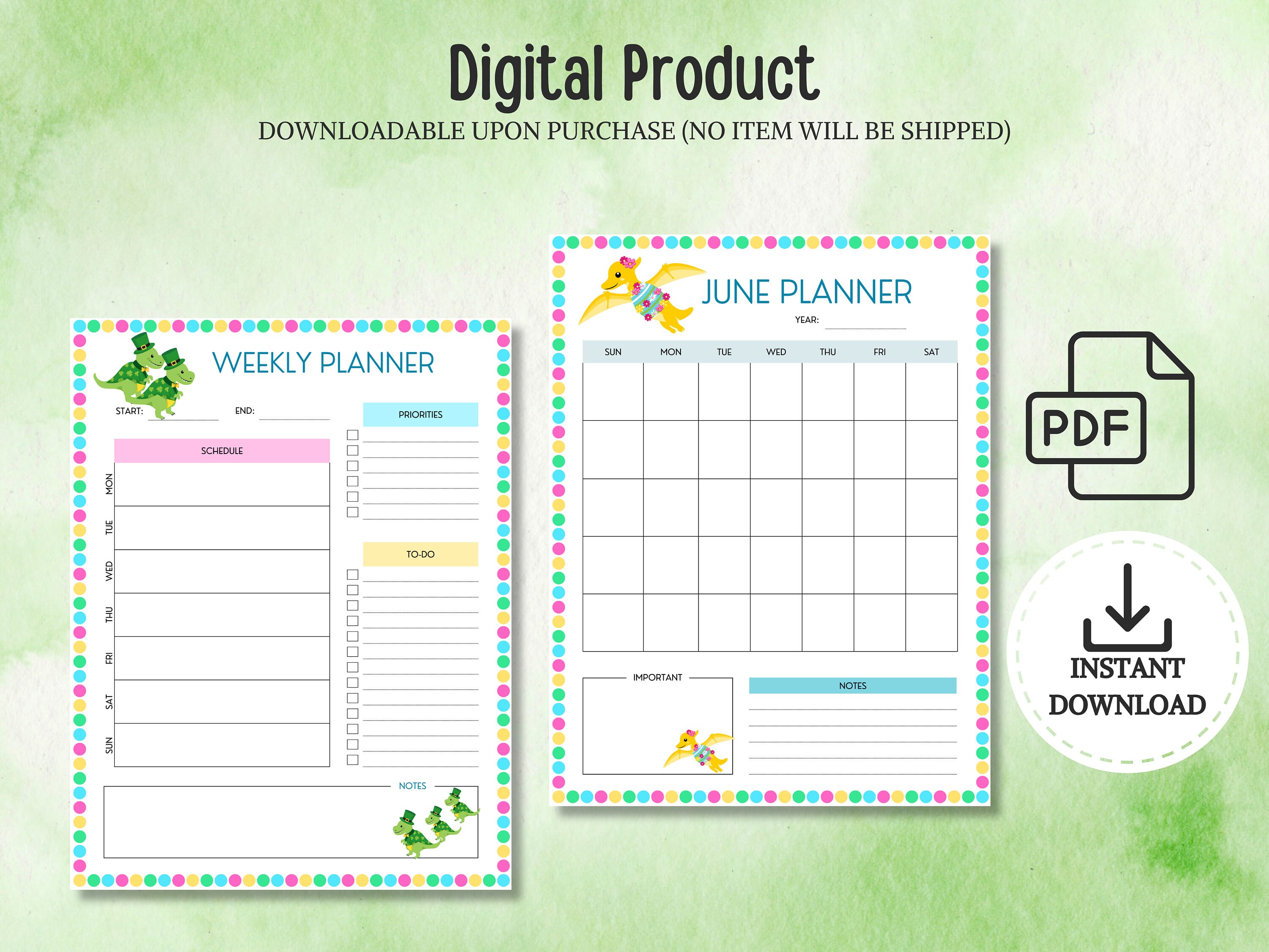 Kids Dinosaur Printable Planner Weekly Monthly Planner Dinosaur ...