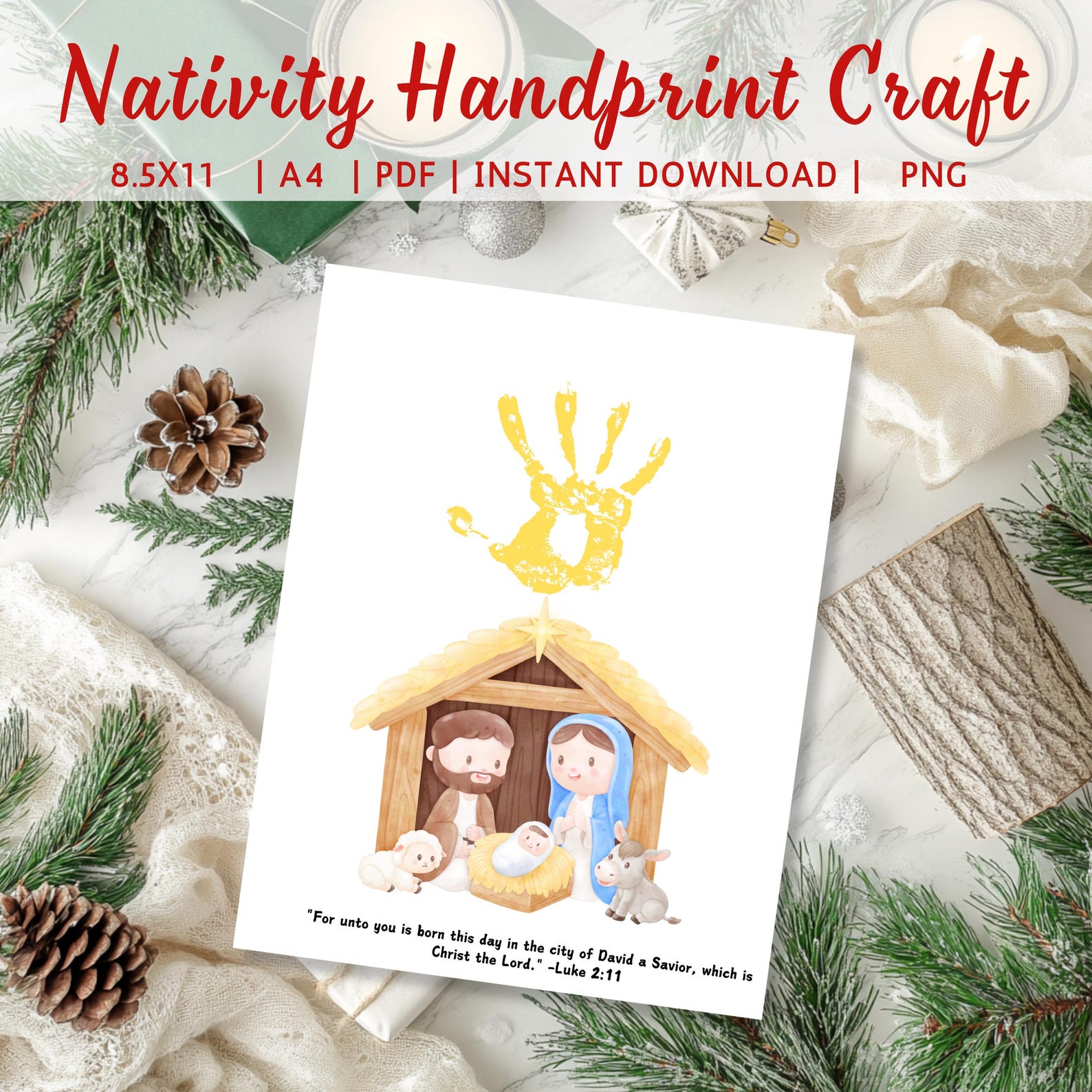 Nativity Handprint Craft Printable Christmas Manger Handprint Art DIY ...