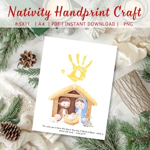 Nativity Handprint Craft Printable Christmas Manger Handprint Art DIY ...