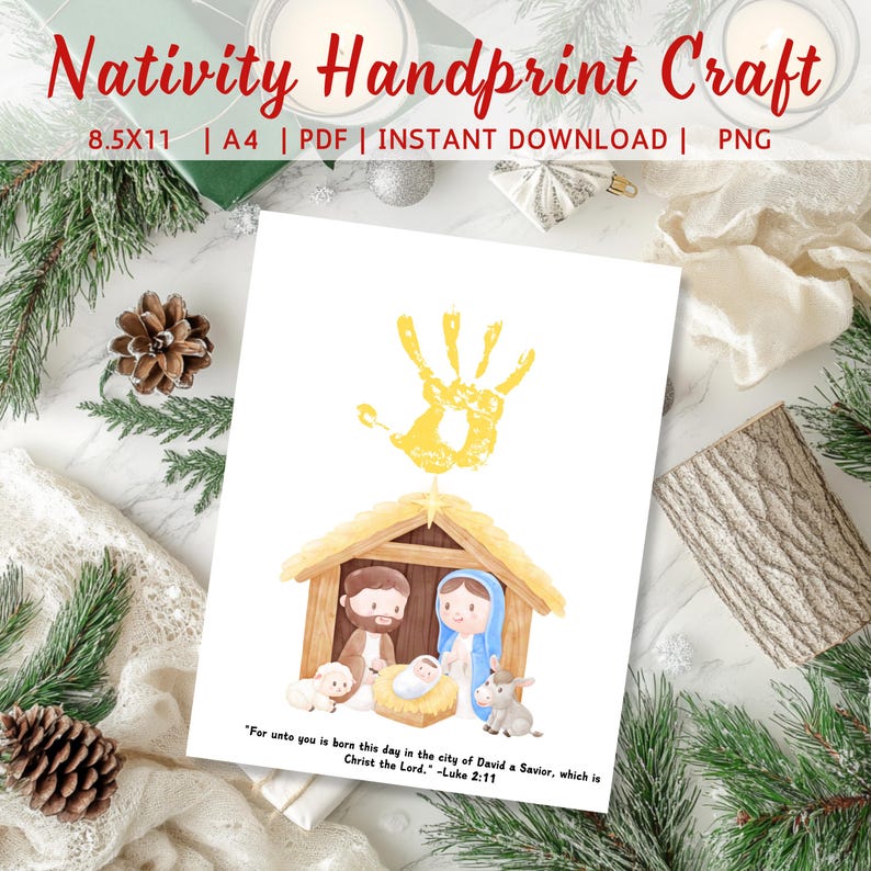 Nativity Handprint Craft Printable Christmas Manger Handprint Art DIY ...