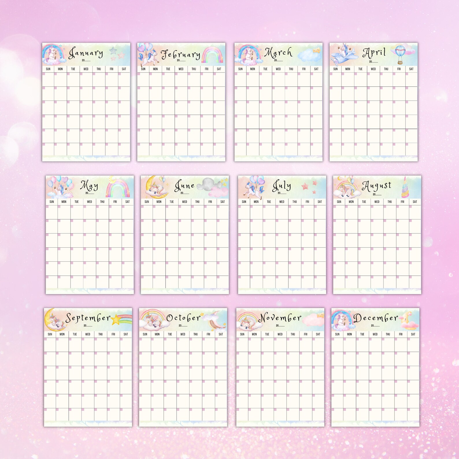 Unicorn Monthly Planner Printable Undated Monthly Calendar - Etsy