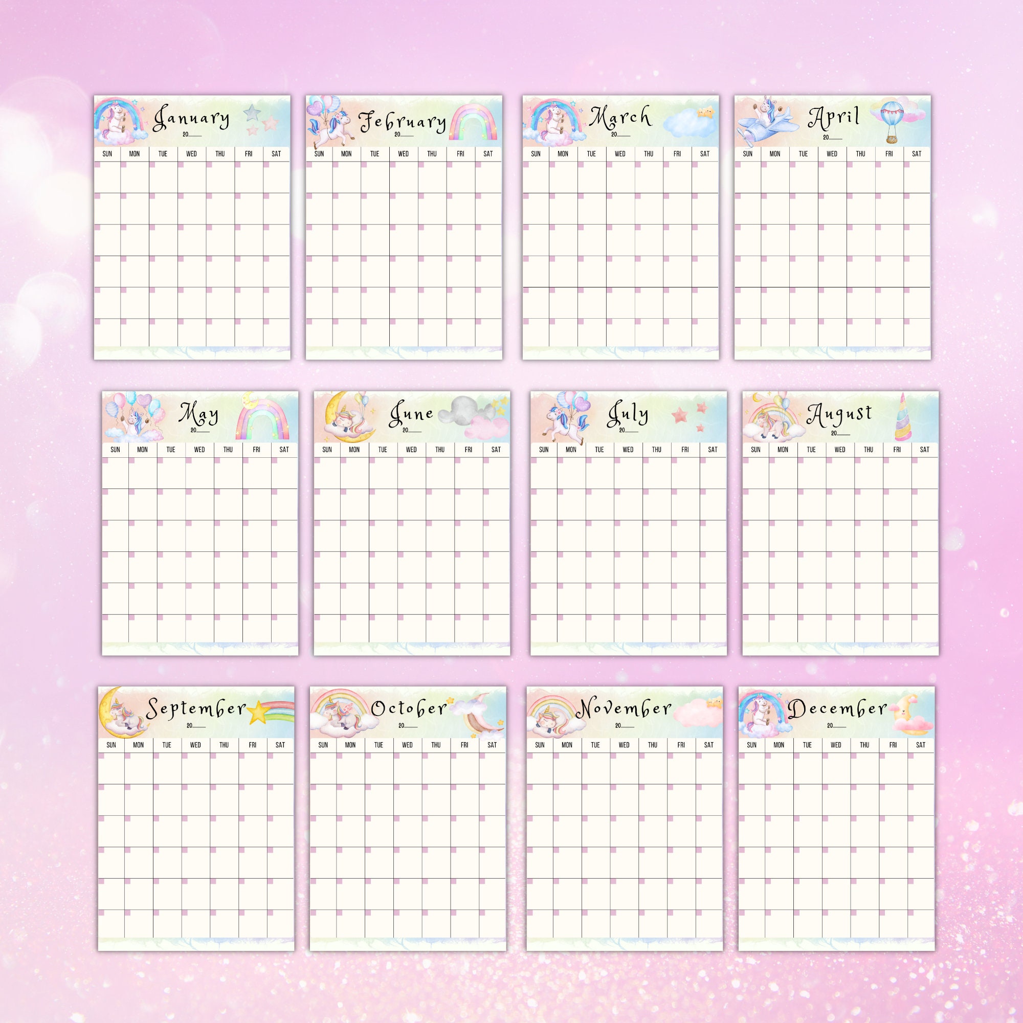 Unicorn Monthly Planner Printable Undated Monthly Calendar - Etsy