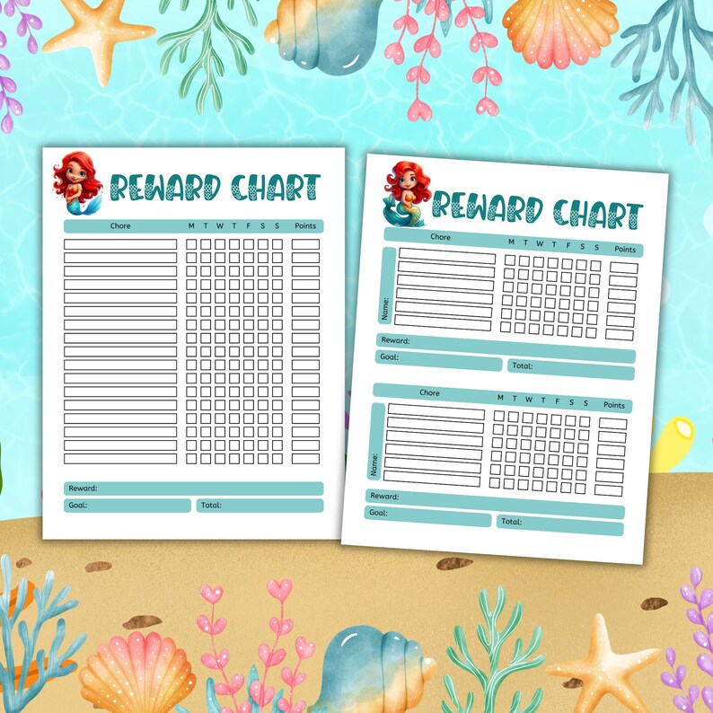Printable Chore Reward Chart Mermaid Toddler Reward Chart Kids Routine ...