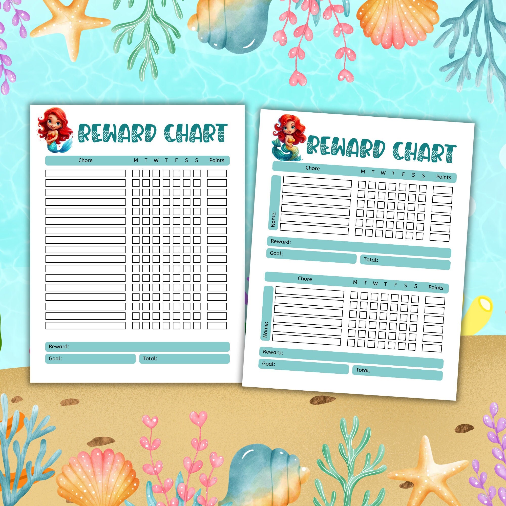Printable Chore Reward Chart Mermaid Toddler Reward Chart Kids Routine ...