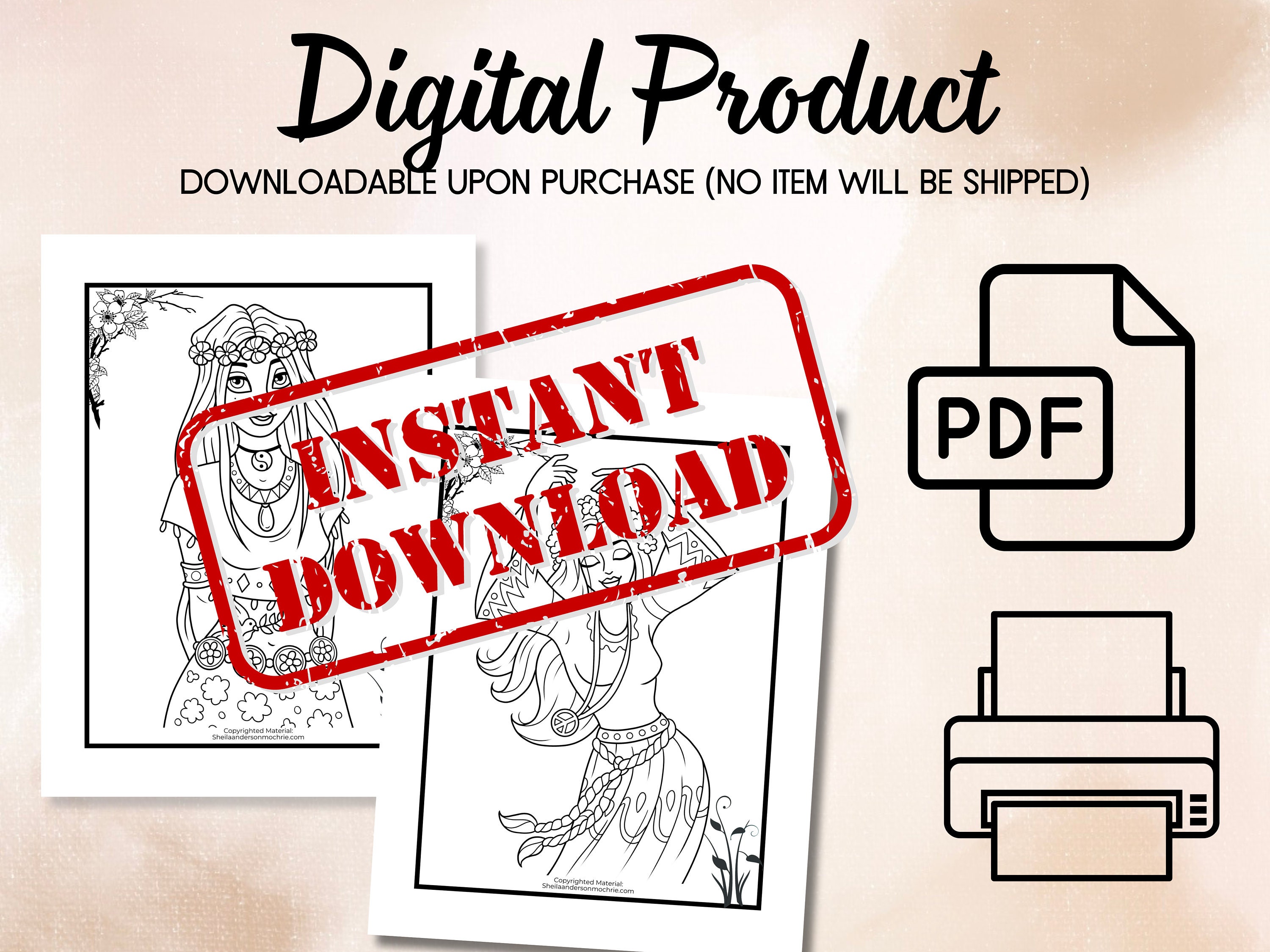 Printable Hippie Coloring Pages 30 Groovy Coloring Sheet for Adults ...