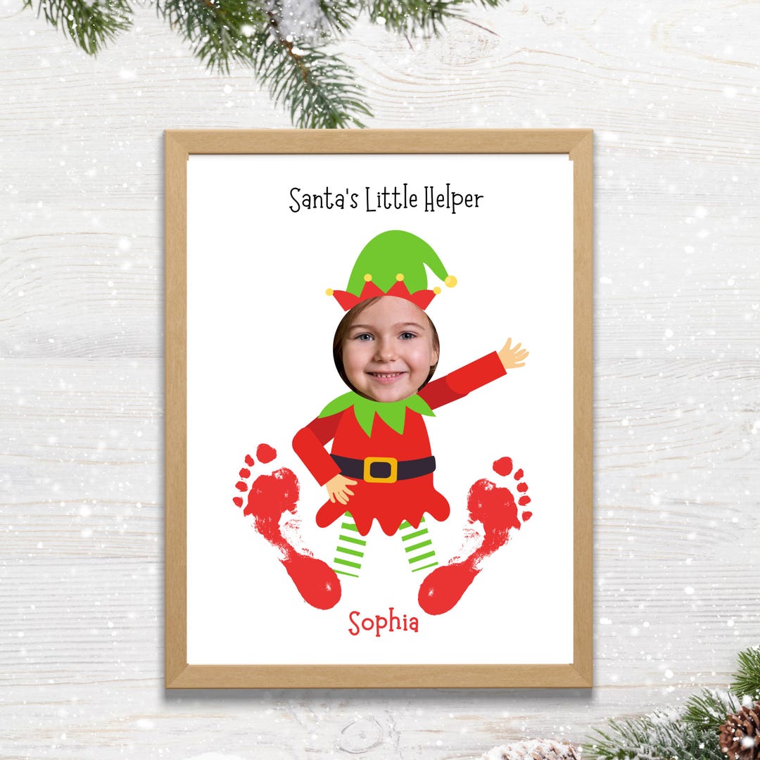 Christmas Elf Footprint Craft Photo Keepsake Editable Name First ...