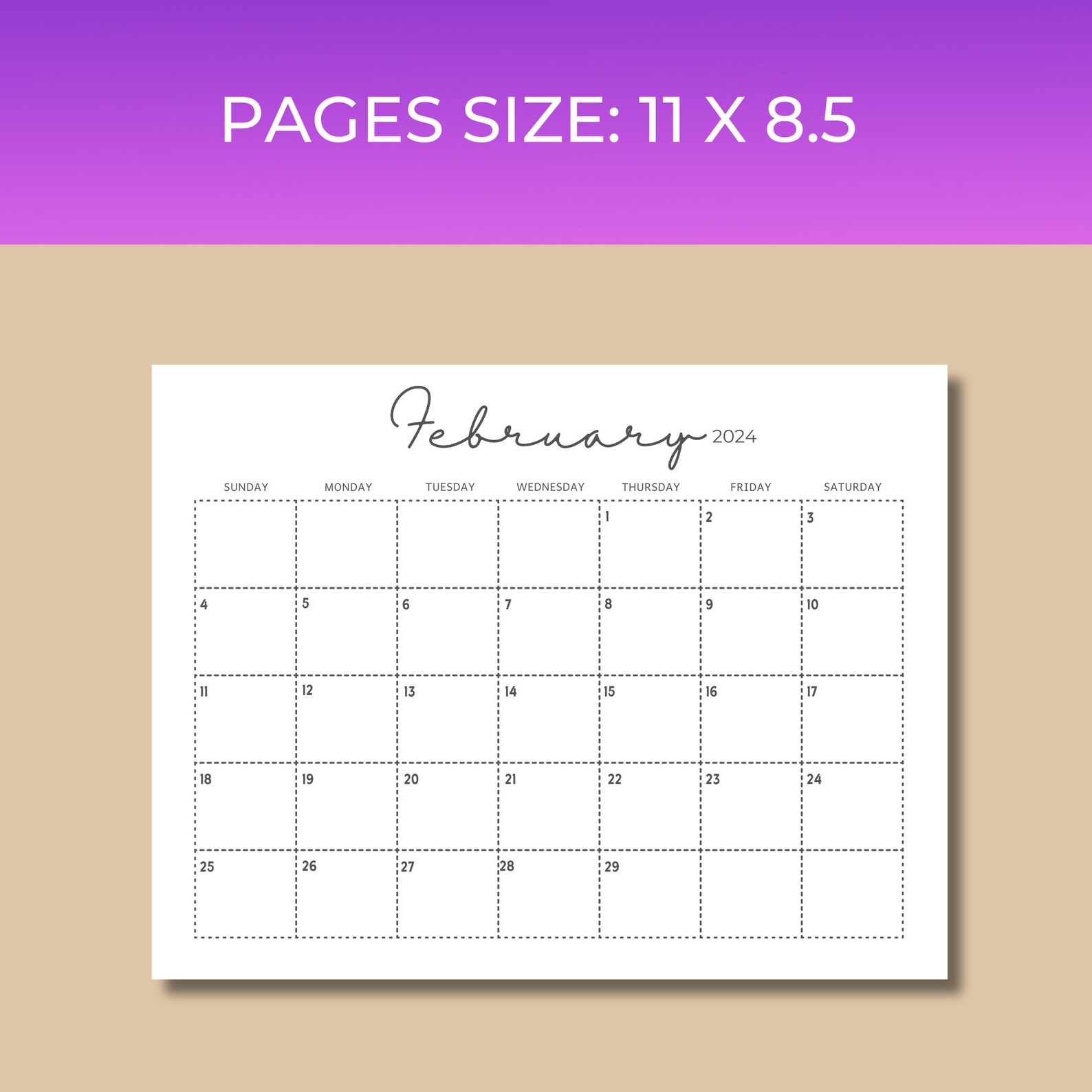 2024 Calendar 2024 Minimalist Calendar Printable Landscape Sunday Start ...