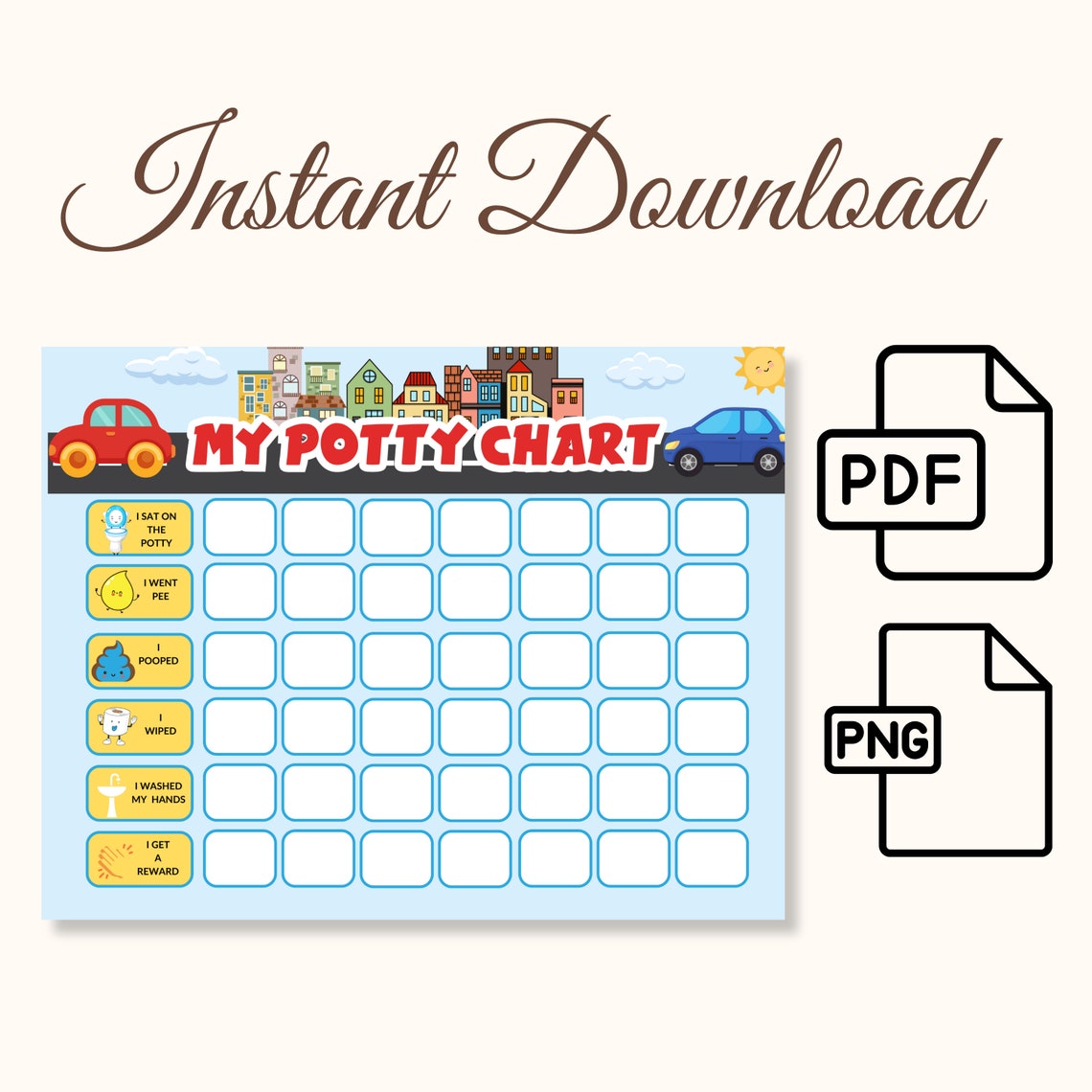 Cars Potty Chart for Boy Toilet Training Chart Kids Potty Chart ...