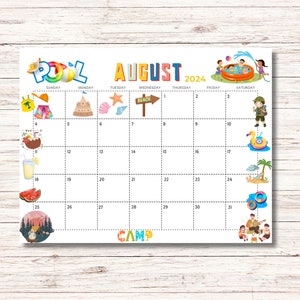 August 2024 Calendar Printable Kids Calendar 2024 Fillable Calendar ...