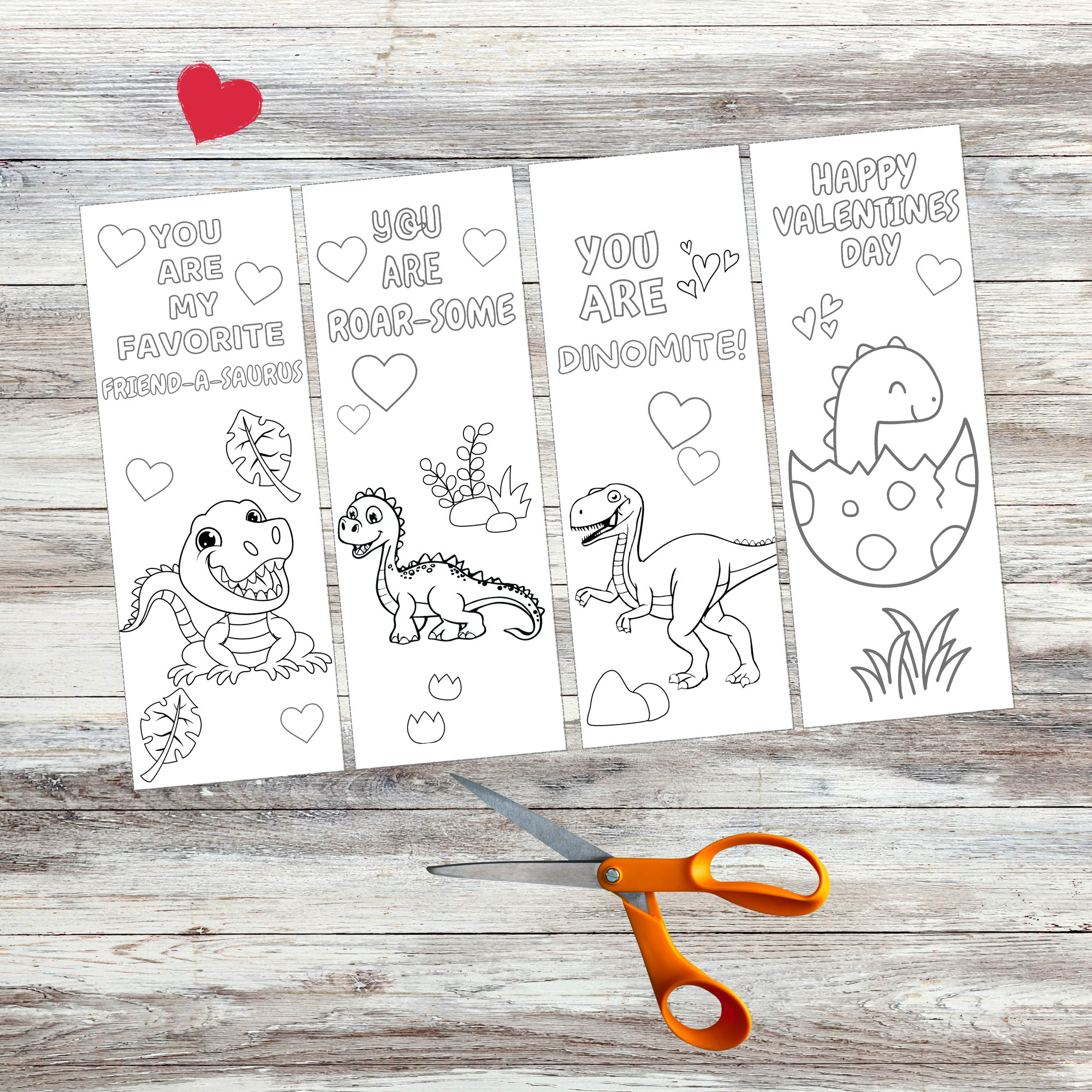 Dino Valentines Coloring Bookmarks Dinosaur Puns Coloring Bookmarks ...