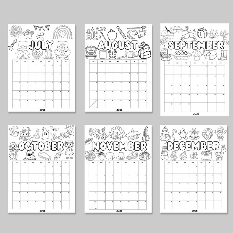 Printable 2025 Coloring Calendar for Kids Elementary Teacher Calendar ...