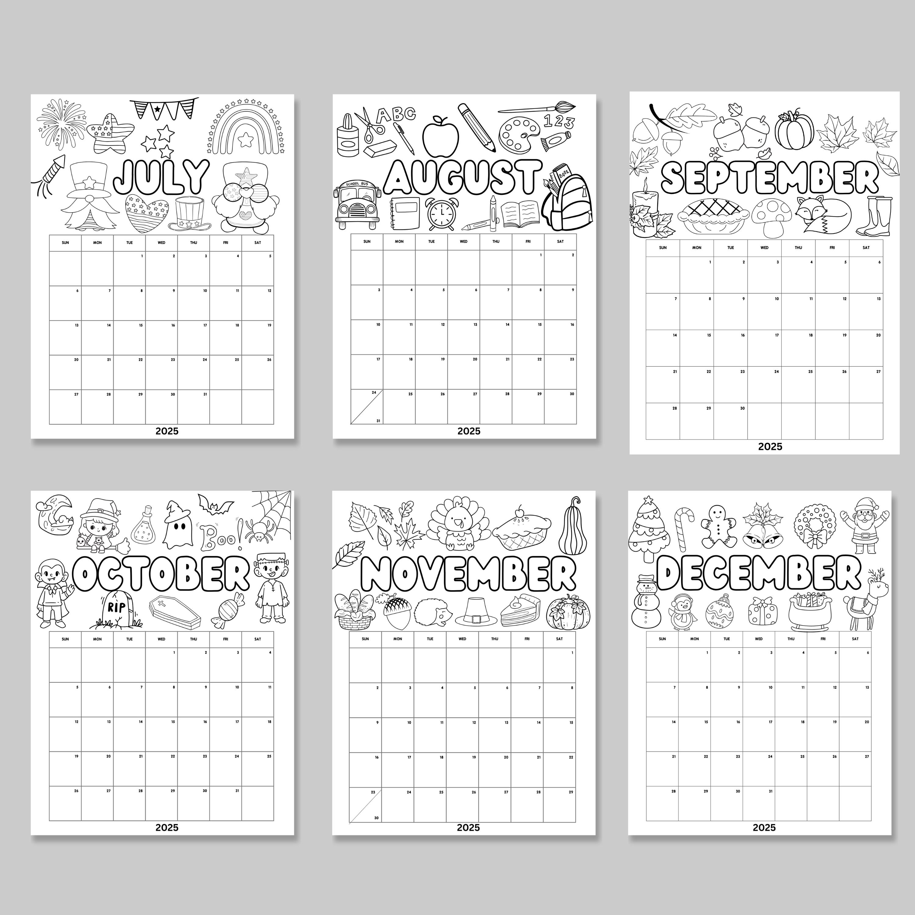 Printable 2025 Coloring Calendar for Kids Elementary Teacher Calendar ...