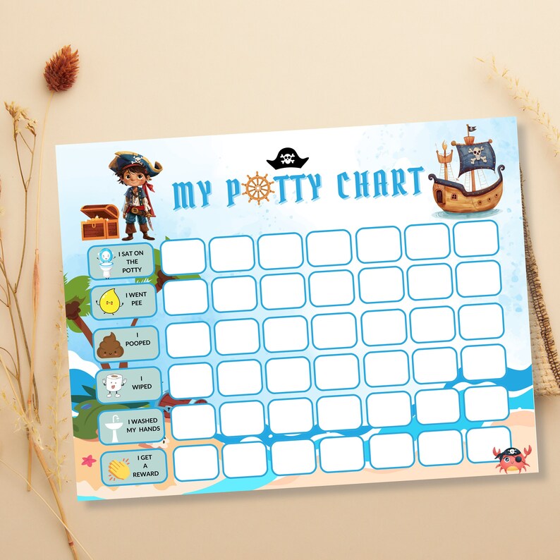 Pirate Potty Chart for Boy Toilet Training Chart Kids Potty Chart ...
