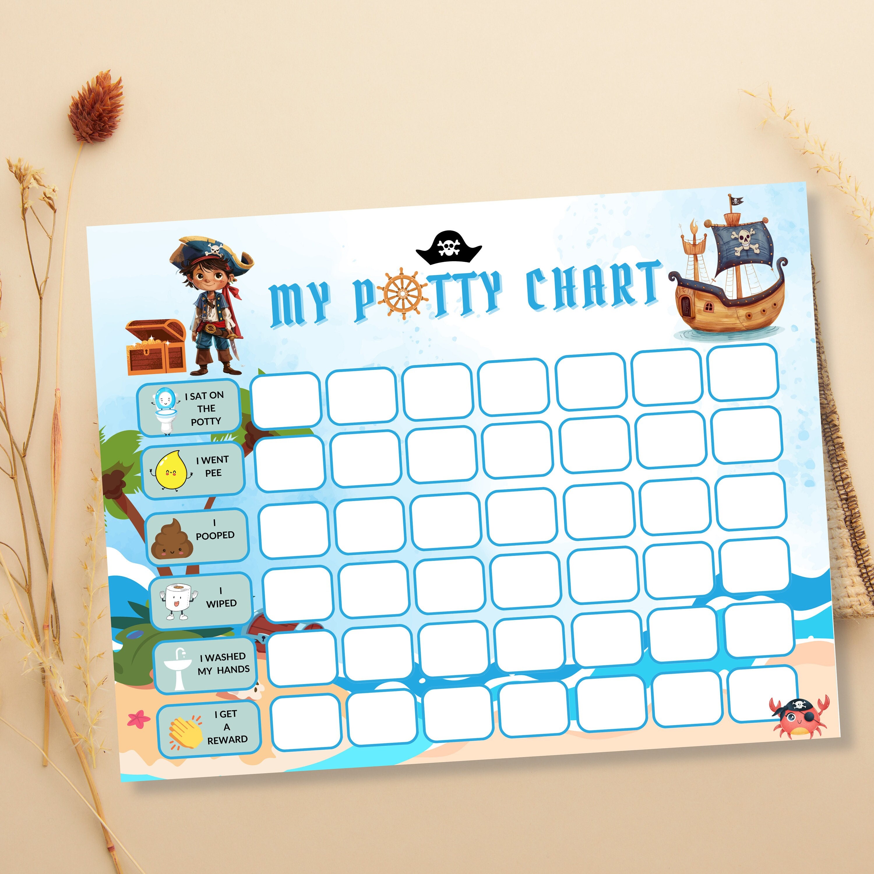 Pirate Potty Chart for Boy Toilet Training Chart Kids Potty Chart ...
