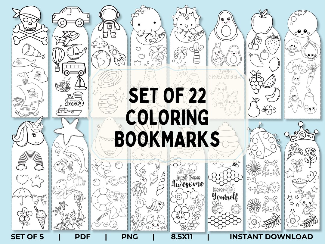 Coloring Bookmarks for Kids 22 Bookmarks Bundle Printable Classroom ...