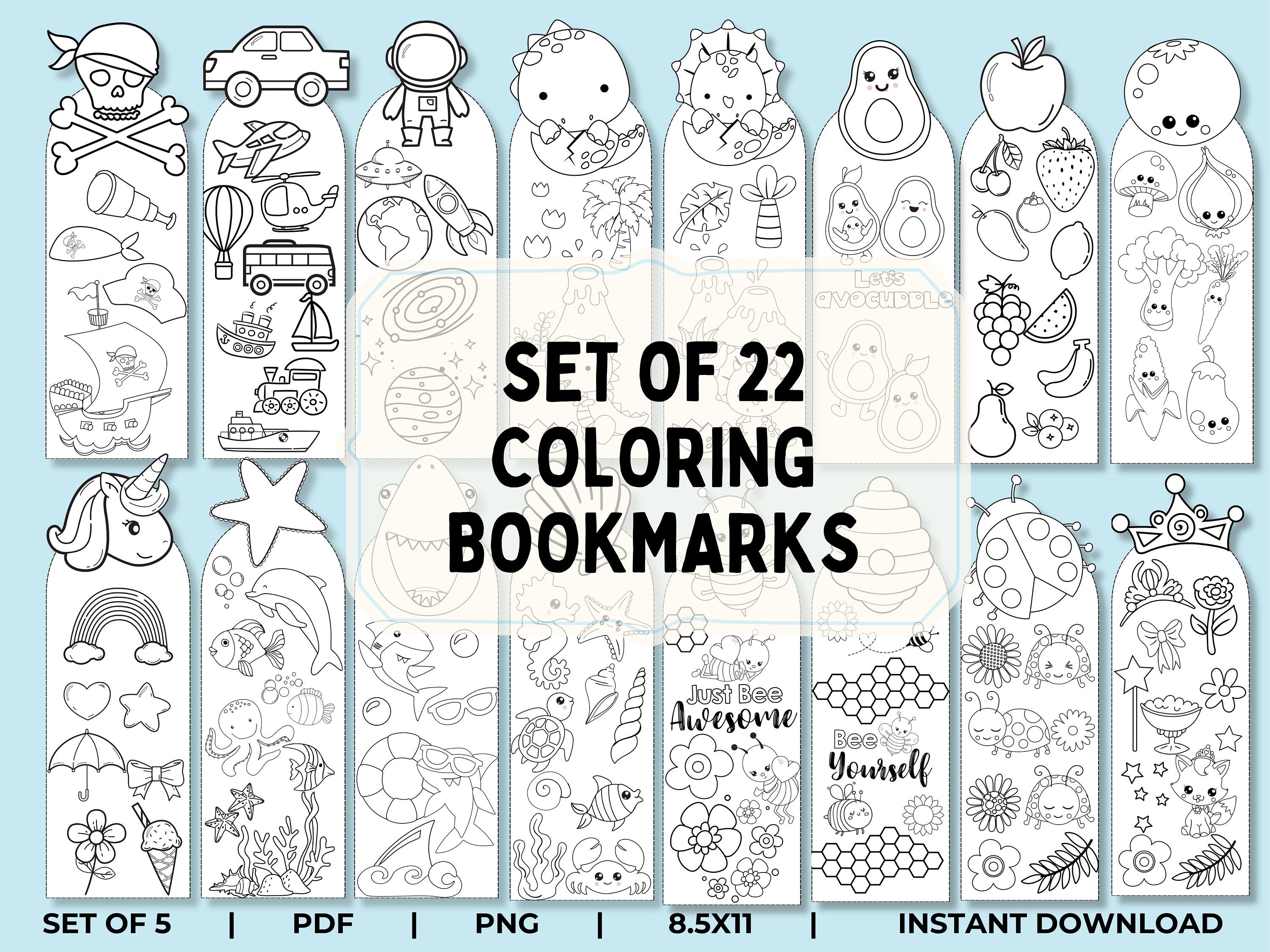 Coloring Bookmarks for Kids 22 Bookmarks Bundle Printable Classroom ...