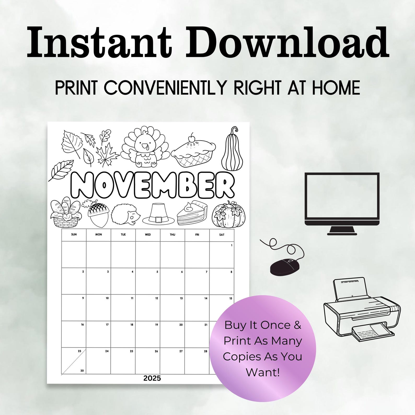 Printable 2025 Coloring Calendar for Kids Elementary Teacher Calendar ...
