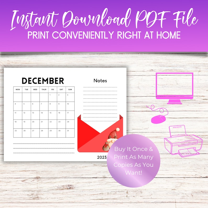 2023 Calendar Printable Gnome 2023 Calendar 2023 Calendar - Etsy