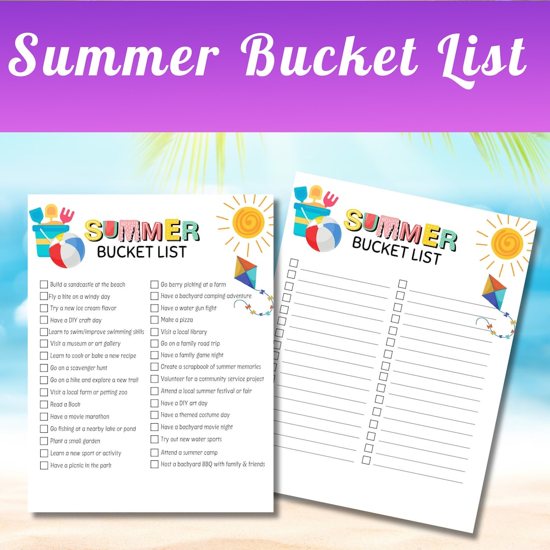 Summer Bucket List Printable Summer Bucket List Blank Summer Bucket ...