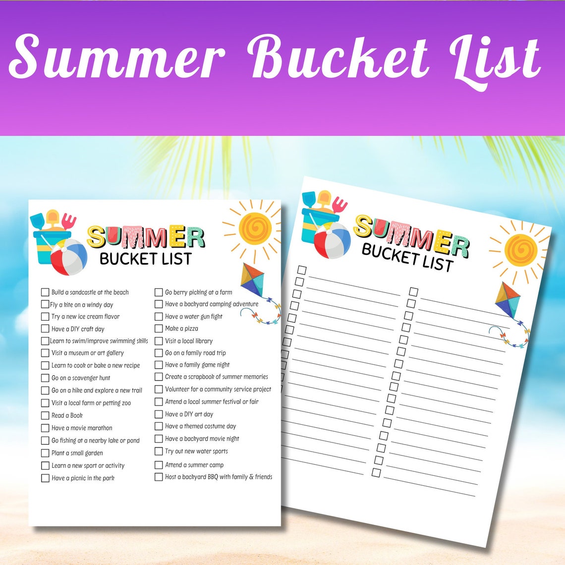 Summer Bucket List Printable Summer Bucket List Blank Summer Bucket ...