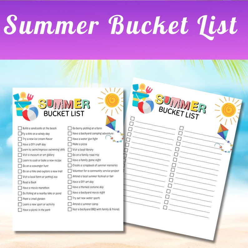 Summer Bucket List Printable Summer Bucket List Blank Summer Bucket ...