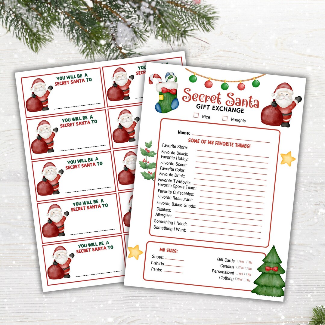 Secret Santa Questionnaire Printable for Coworker Office/teachers ...