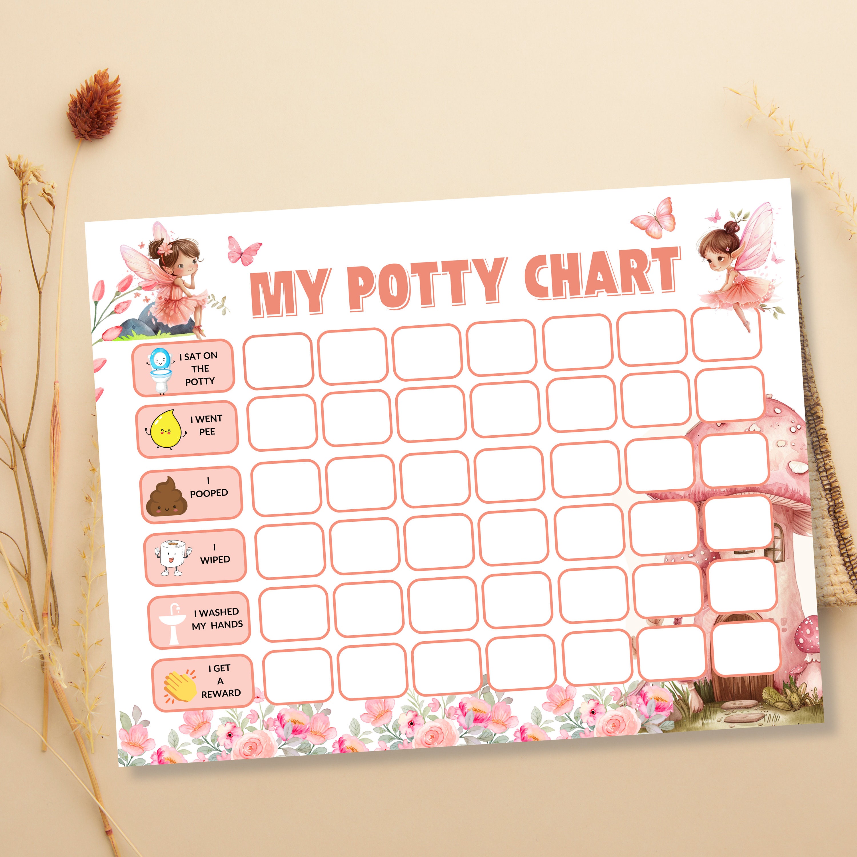 Fairy Potty Chart for Toddler Girl Toilet Training Chart Kids Potty ...
