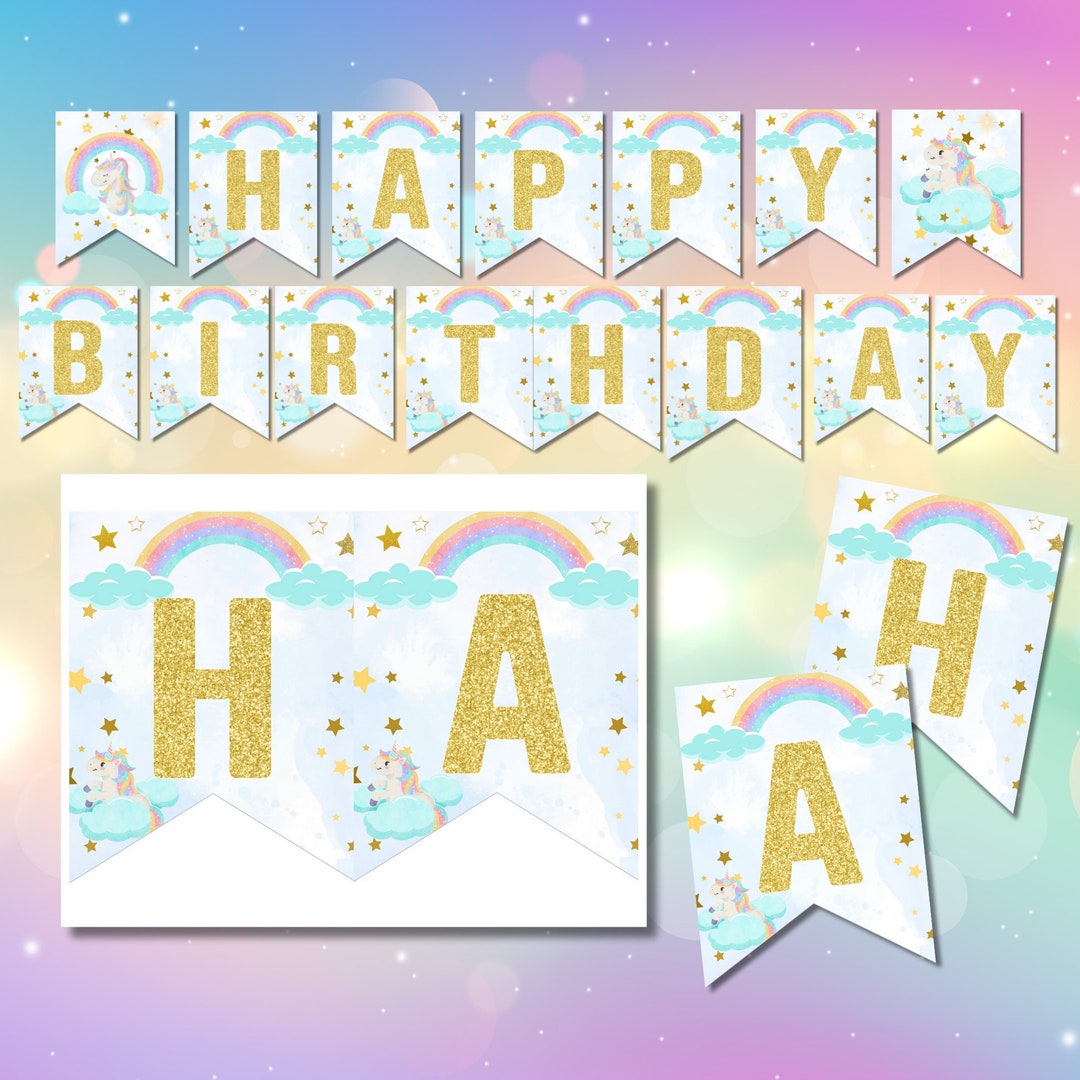 Unicorn Happy Birthday Banner Printable Unicorn Party Decorations ...