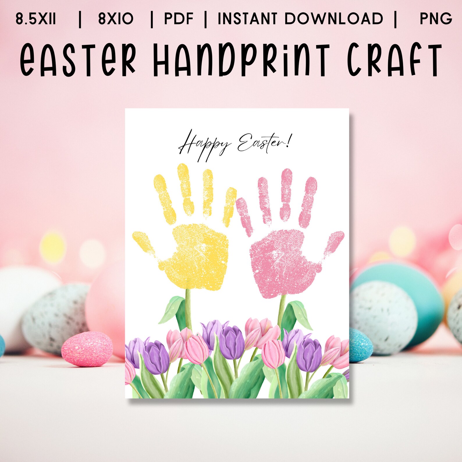 Easter Handprint Craft Tulip Art Printable Easter DIY Craft for Kids ...