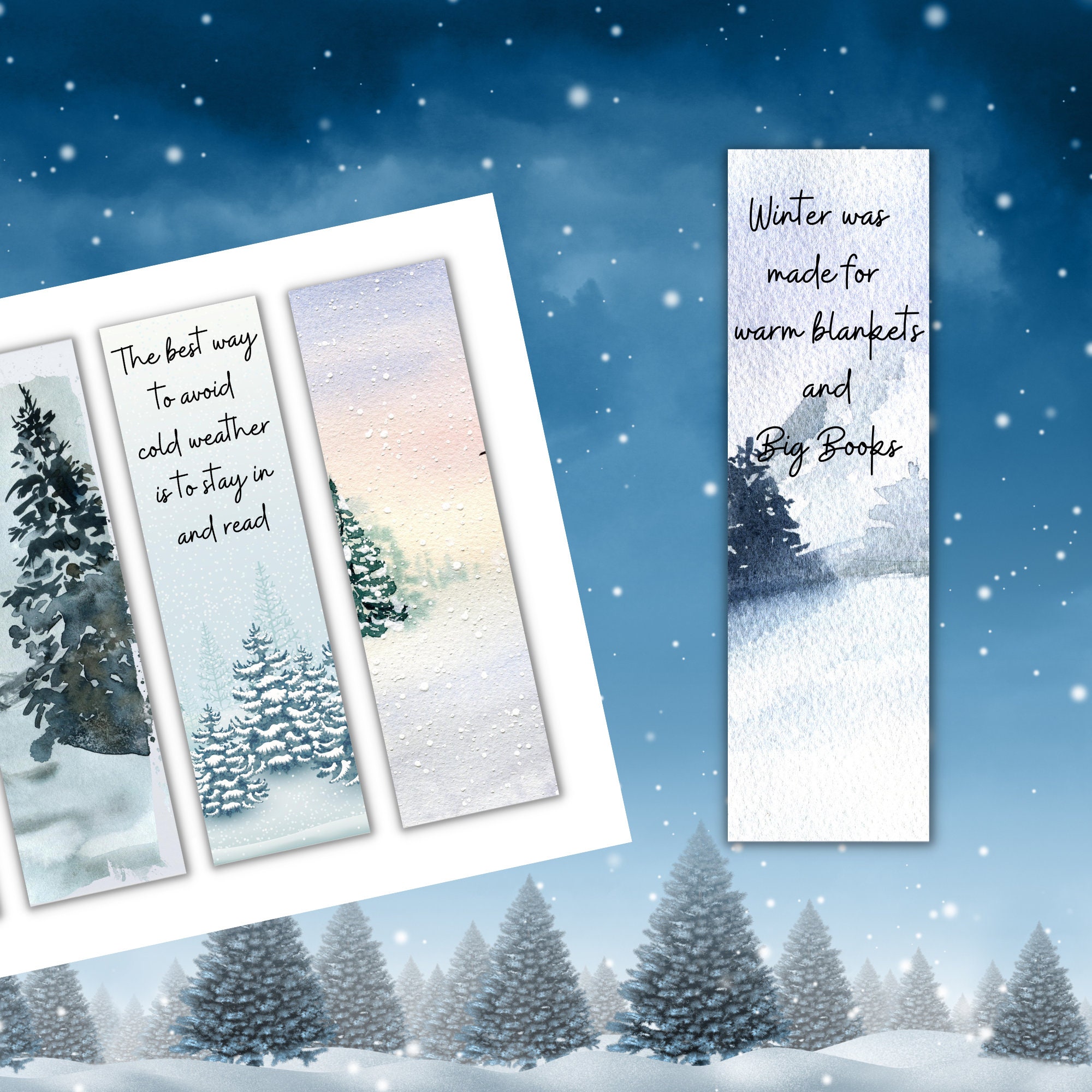 Winter Bookmark Printable Set of 4 Holiday Bookmarks Book Lovers Gift ...