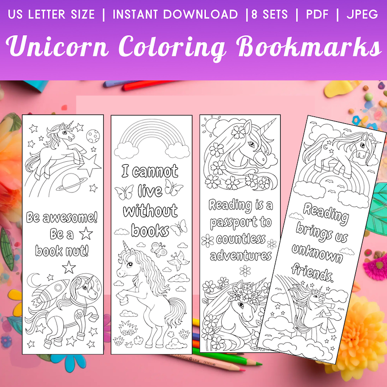 Unicorn Coloring Bookmarks Printable Unicorn Coloring Bookmarks for ...