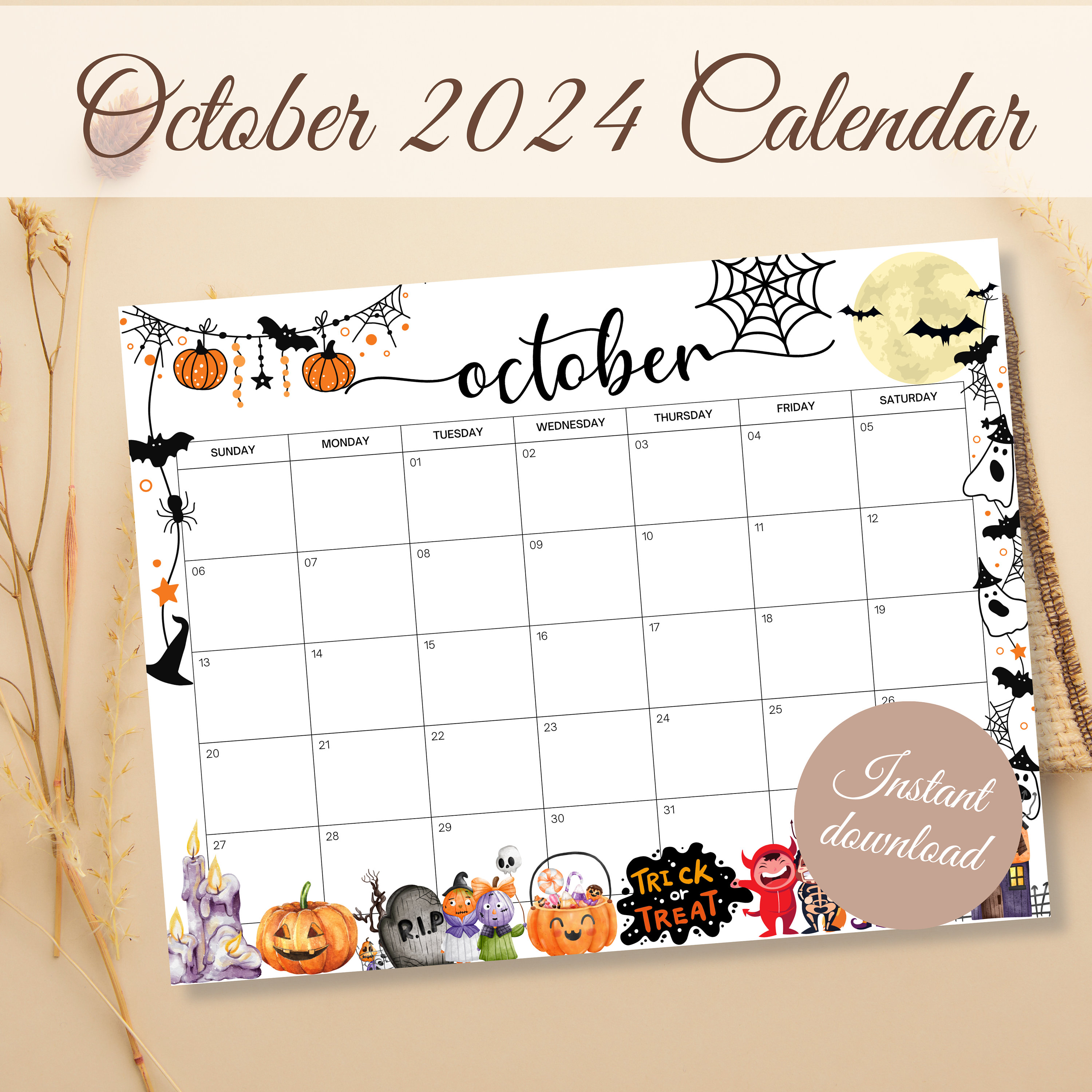 October 2024 Calendar Printable Kid Calendar 2024 Calendar Classroom ...