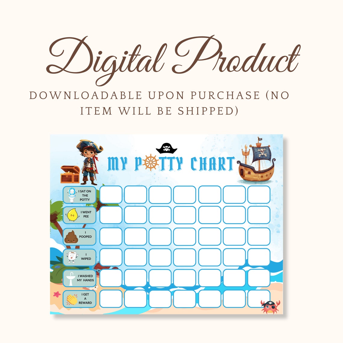 Pirate Potty Chart for Boy Toilet Training Chart Kids Potty Chart ...