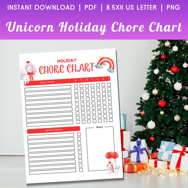 Christmas Unicorn Chore Chart for Kids Checklist Routine Chart - Etsy