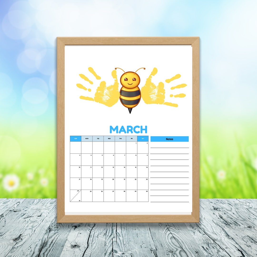 Printable Handprint Calendar Craft 2024 March Calendar Monthly Planner ...