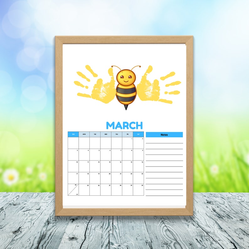 Printable Handprint Calendar Craft 2024 March Calendar Monthly Planner ...