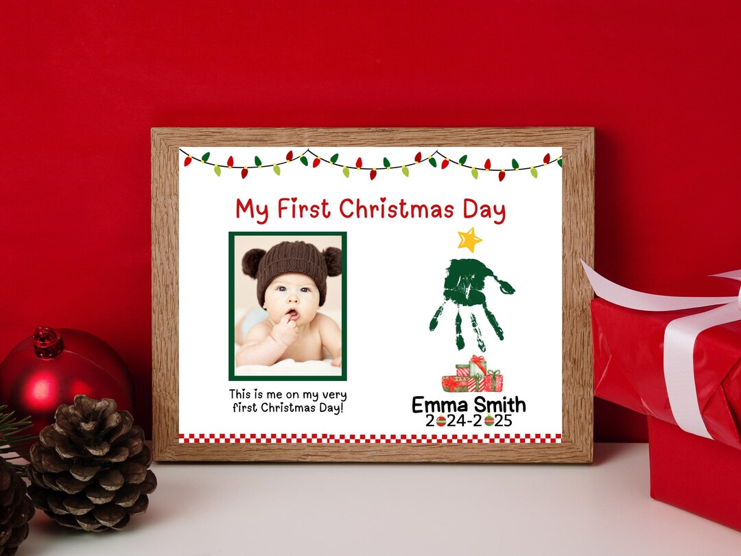 Editable First Christmas Day Handprint Craft Photo Baby Keepsake ...