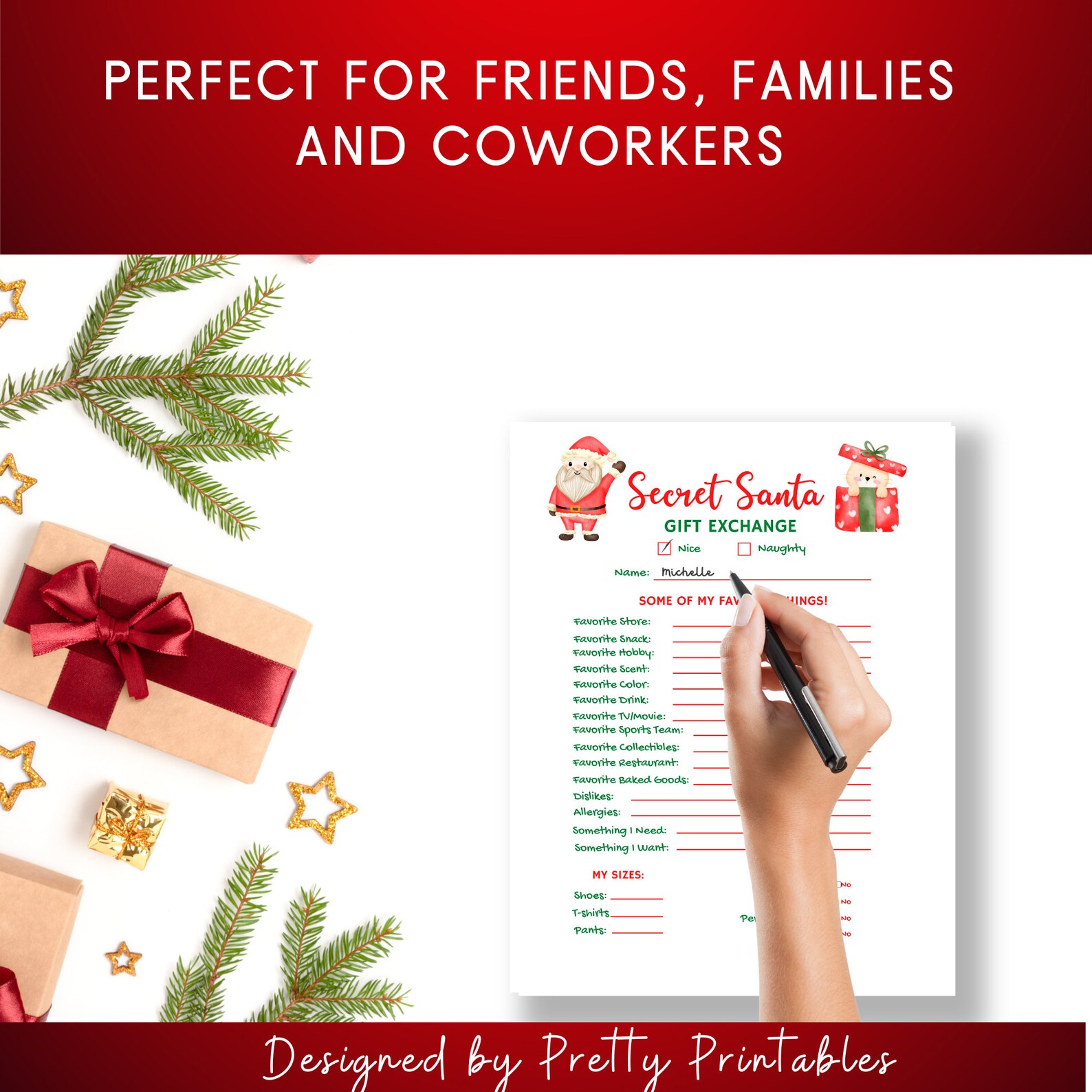 Secret Santa Questionnaire Printable Secret Santa - Etsy